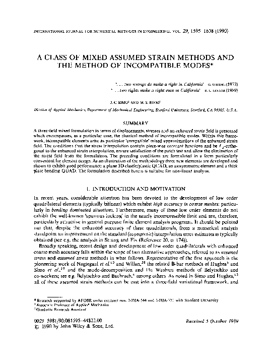 (PDF) A class of mixed assumed strain methods and the method of incompatible modes
