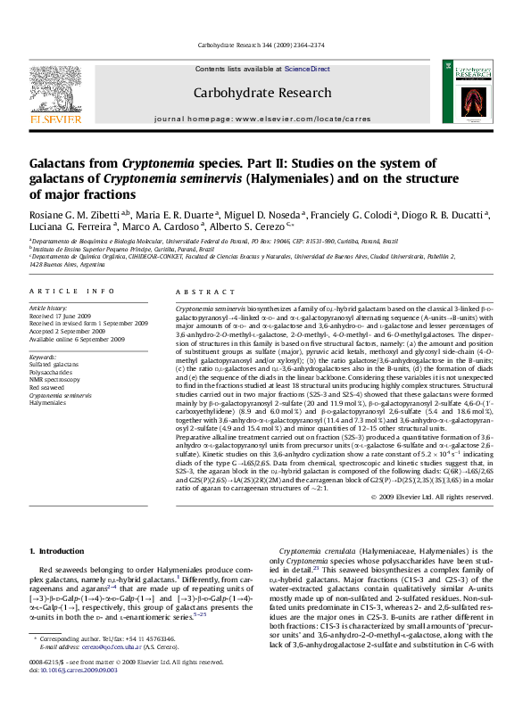(PDF) Galactans from Cryptonemia species . Part II: Studies on the ...
