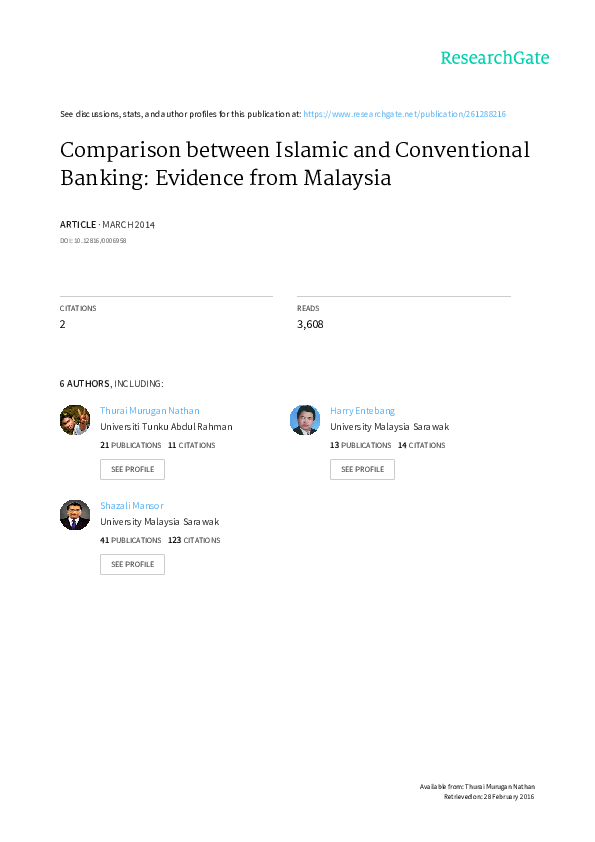 (PDF) Comparison between Islamic and Conventional Banking: Evidence from Malaysia