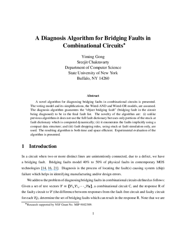 Pdf A Diagnosis Algorithm For Bridging Faults In Combinational