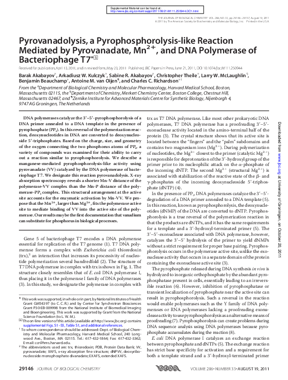 (PDF) Pyrovanadolysis, a Pyrophosphorolysis-like Reaction Mediated by ...