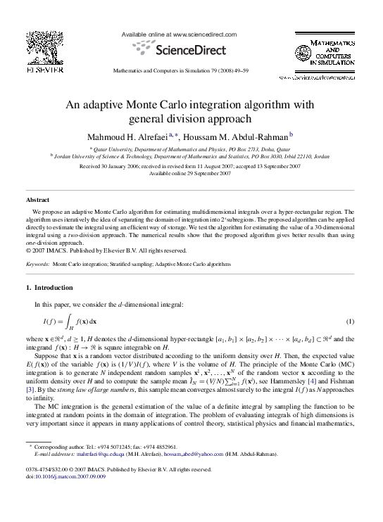 (PDF) An adaptive Monte Carlo integration algorithm with general division approach