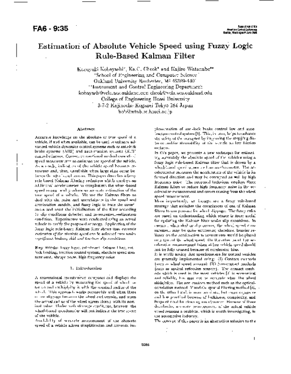 Pdf Estimation Of Absolute Vehicle Speed Using Fuzzy Logic Rule Based