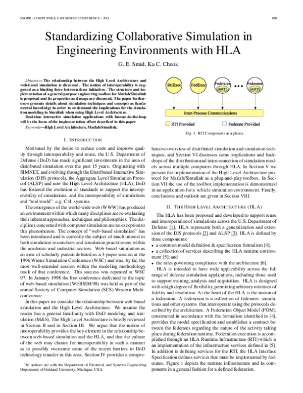 Pdf Standardizing Collaborative Simulation In Engineering Environments With Hla