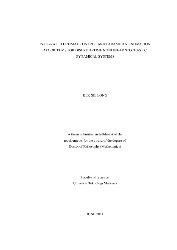 Pdf Integrated Optimal Control And Parameter Estimation Algorithm For