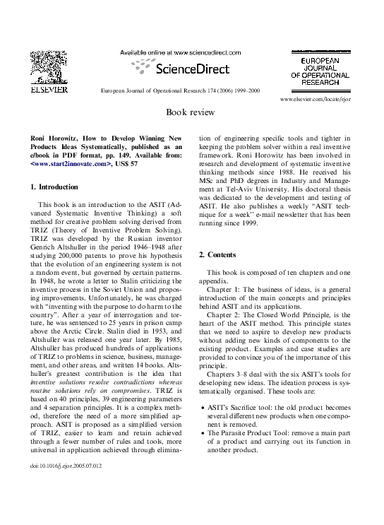(PDF) Roni Horowitz, How to Develop Winning New Products Ideas ...