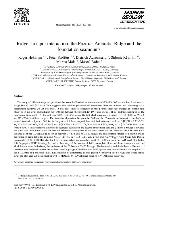 (PDF) Ridge–hotspot interaction: the Pacific–Antarctic Ridge and the ...