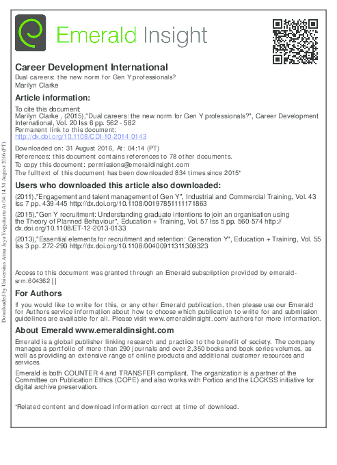 (PDF) Career Development International Dual careers: the new norm for ...