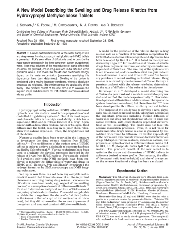 (PDF) A New Model Describing the Swelling and Drug Release Kinetics ...