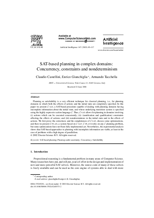(PDF) SAT-based planning in complex domains: Concurrency, constraints ...