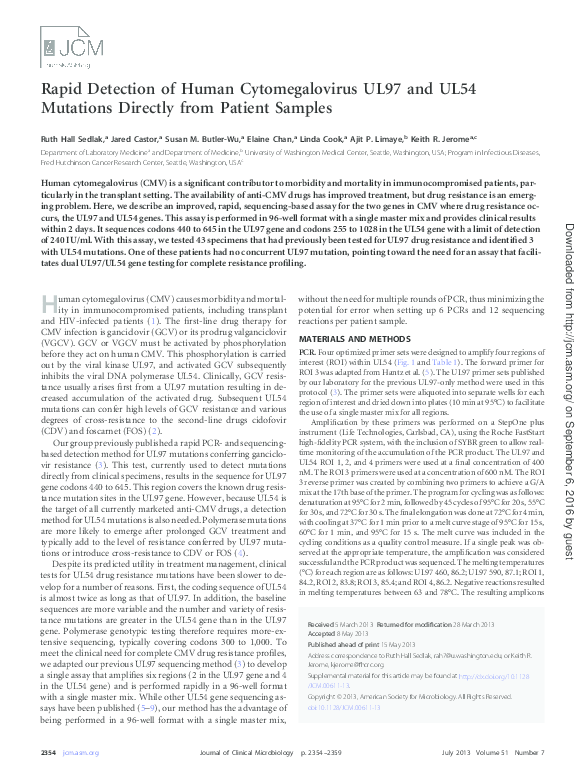 (PDF) Rapid Detection of Human Cytomegalovirus UL97 and UL54 Mutations ...