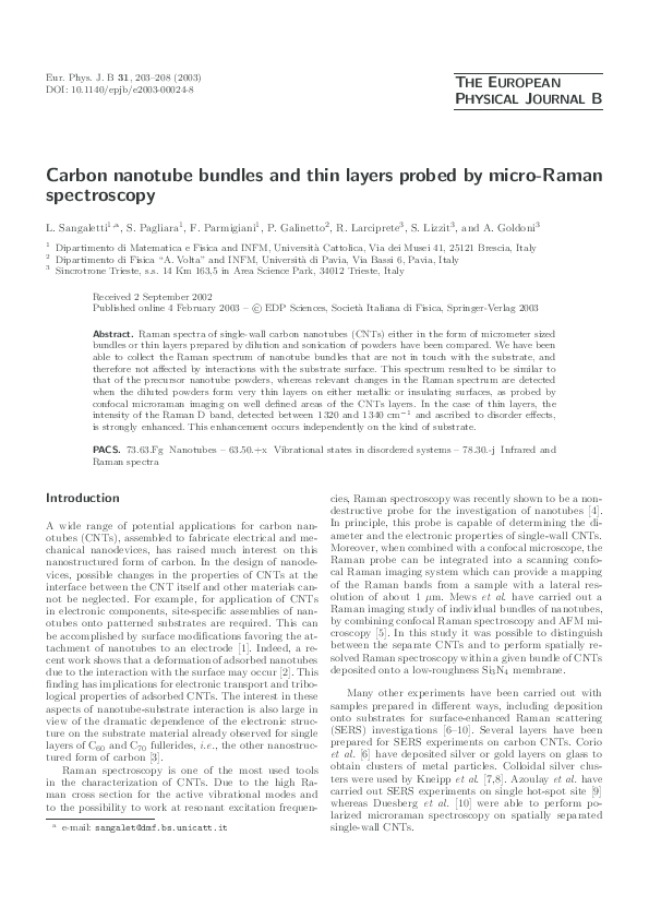 (PDF) Probing Carbon Nanotube Bundles and Layers via Micro-Raman