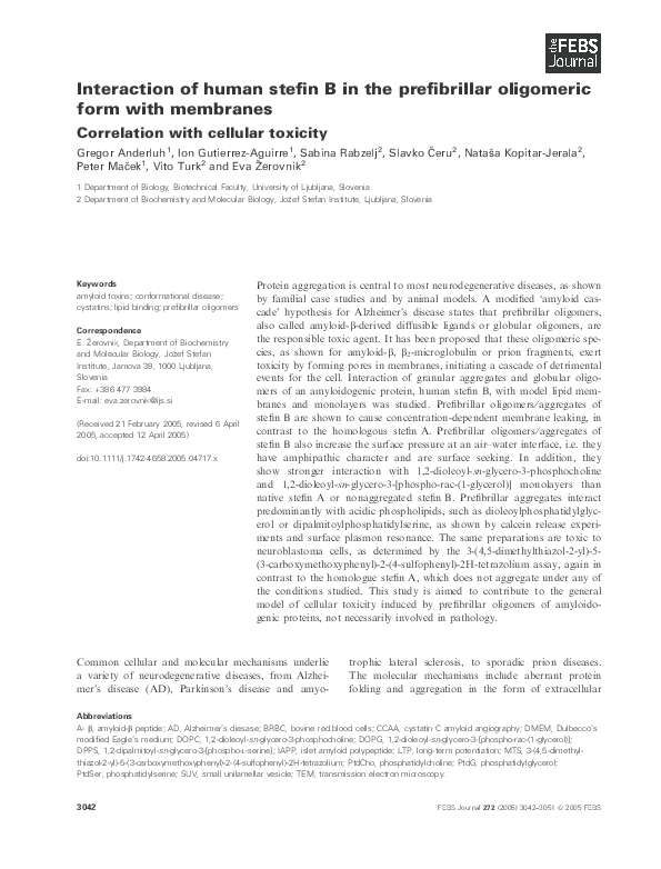 (PDF) Interaction of human stefin B in the prefibrillar oligomeric form ...