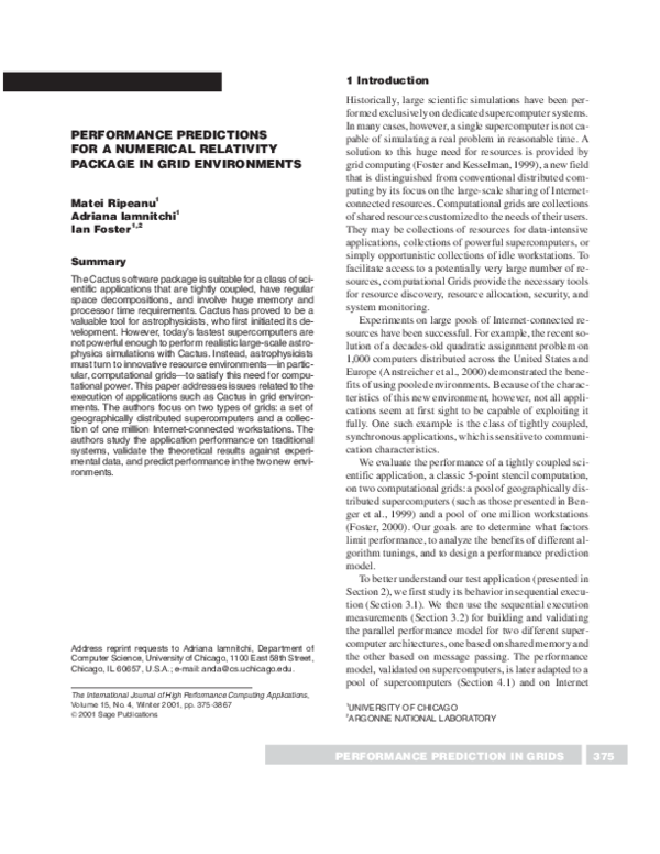 (PDF) Performance Predictions for a Numerical Relativity Package in ...