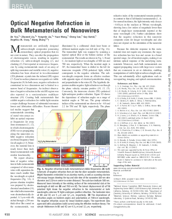 (PDF) Optical Negative Refraction in Bulk Metamaterials of Nanowires