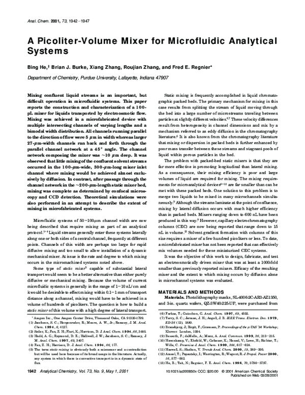 (PDF) A Picoliter-Volume Mixer for Microfluidic Analytical Systems