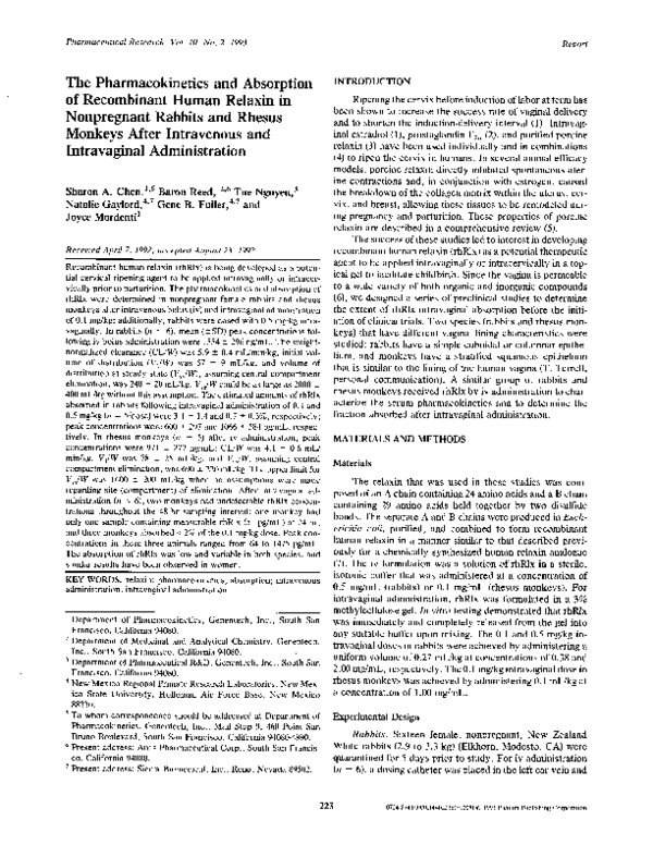 (PDF) The pharmacokinetics and absorption of recombinant human relaxin ...