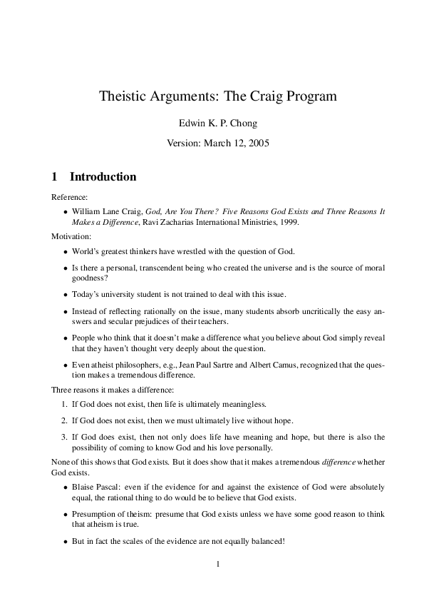 (PDF) Theistic Arguments: The Craig Program