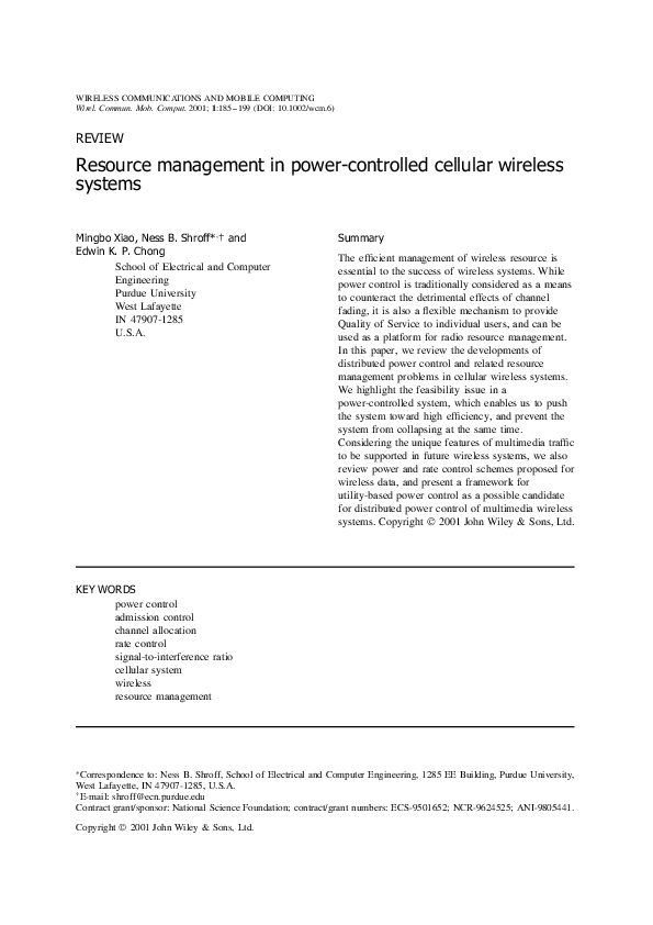 (PDF) Resource management in power-controlled cellular wireless systems