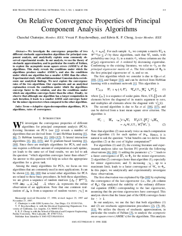 (PDF) On relative convergence properties of principal component analysis algorithms