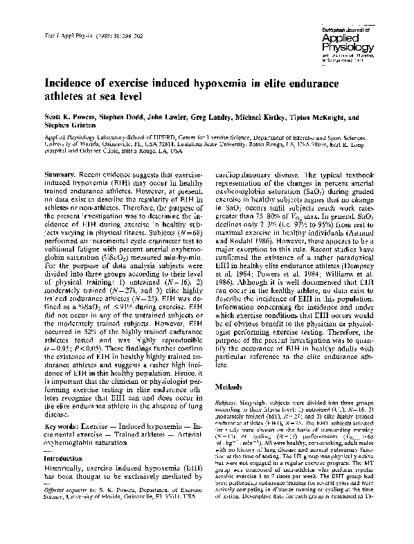 (PDF) Incidence of exercise induced hypoxemia in elite endurance ...