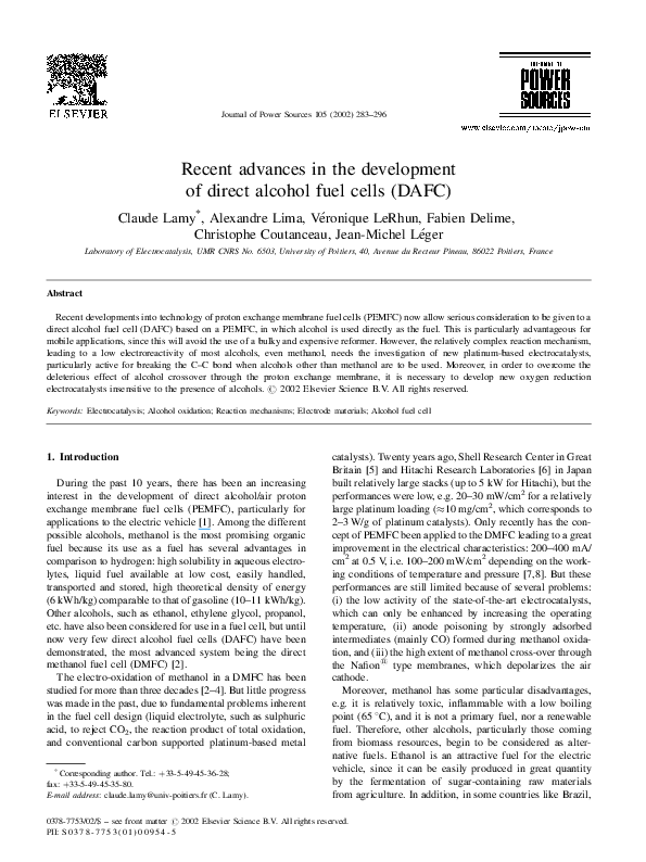 (PDF) Recent advances in the development of direct alcohol fuel cells (DAFC