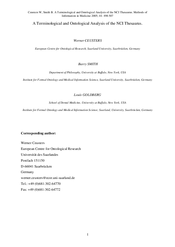 (PDF) A terminological and ontological analysis of the NCI Thesaurus