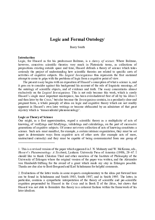 (PDF) Formal Logic and Formal Ontology
