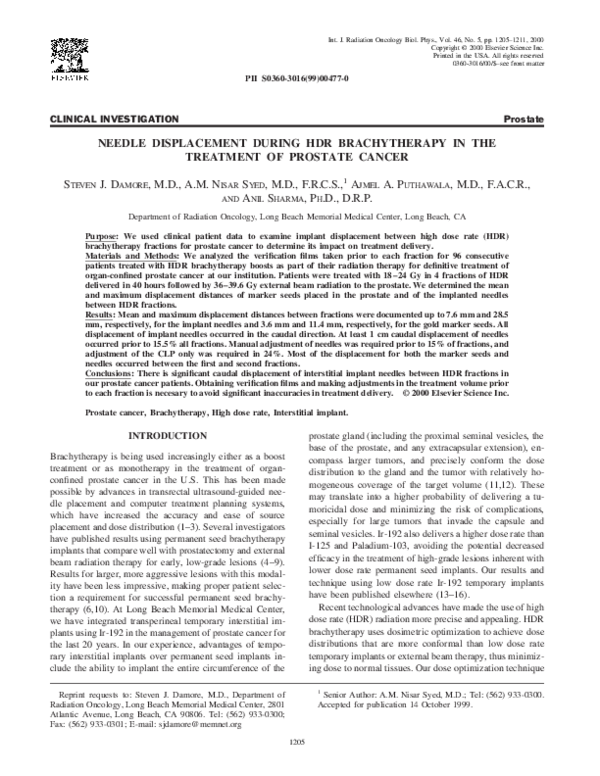 (PDF) Needle displacement during HDR brachytherapy in the treatment of ...
