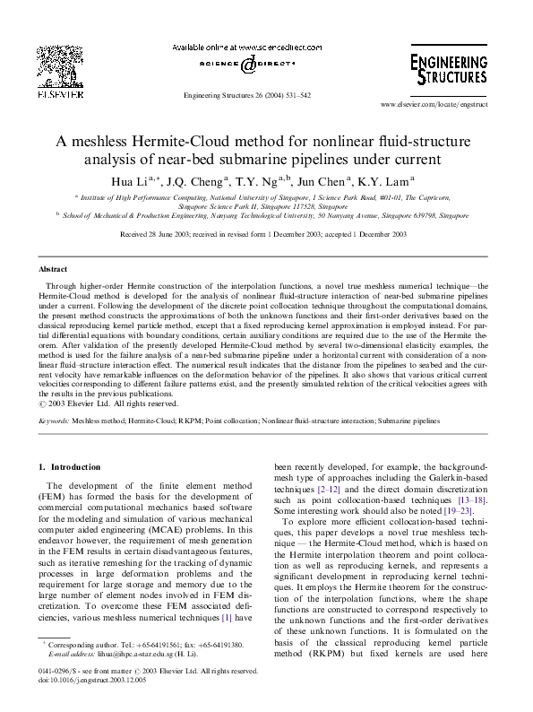 (PDF) A meshless Hermite-Cloud method for nonlinear fluid-structure analysis of near-bed ...