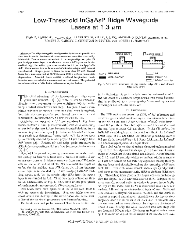 (PDF) Low-threshold InGaAsP ridge waveguide lasers at 1.3 µm