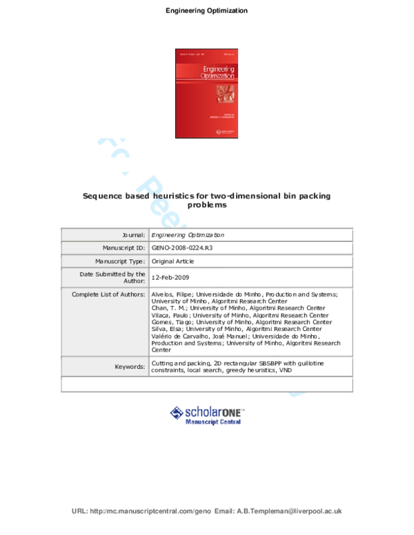 Pdf Sequence Based Heuristics For Two Dimensional Bin Packing Problems