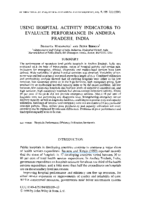 (PDF) Using hospital activity indicators to evaluate performance in ...