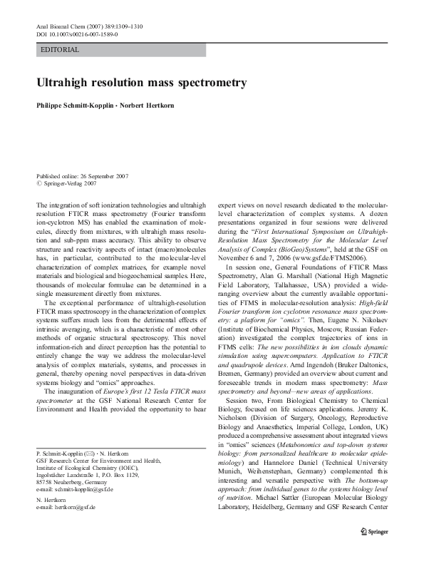 (PDF) Ultrahigh resolution mass spectrometry