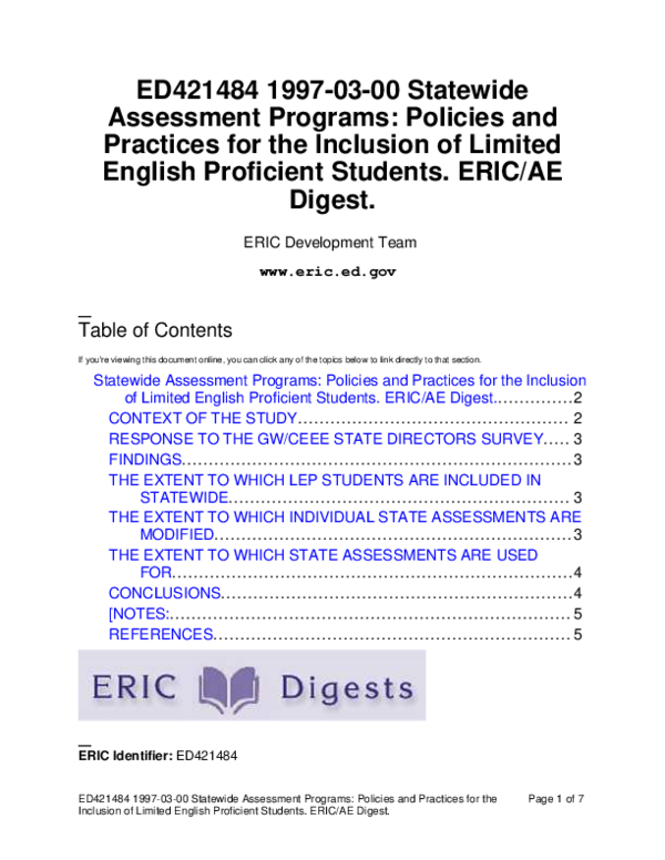 (PDF) Statewide Assessment Programs: Policies and Practices for the Inclusion of Limited English ...
