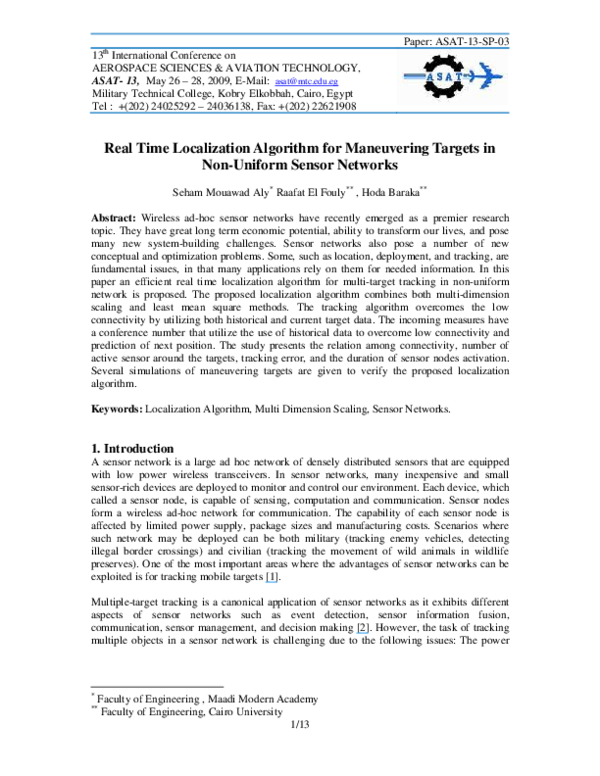 (PDF) Real time localization algorithm for maneuvering targets in non-uniform sensor networks
