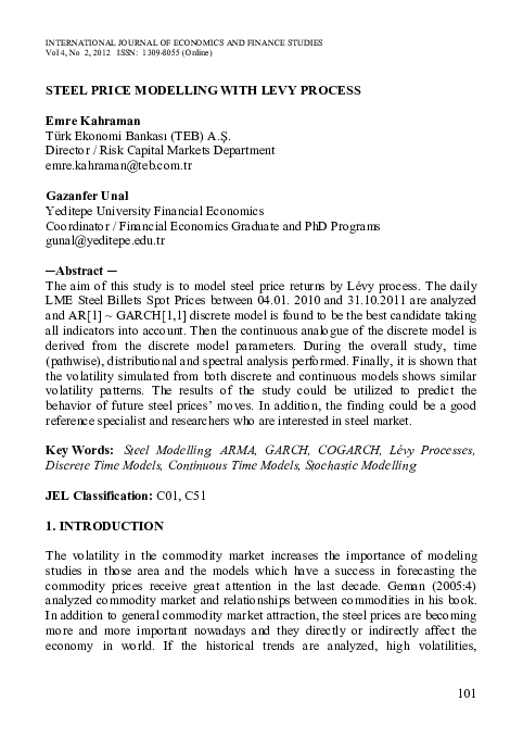 (PDF) Steel Price Modelling with Levy Process | gazanfer unal ...