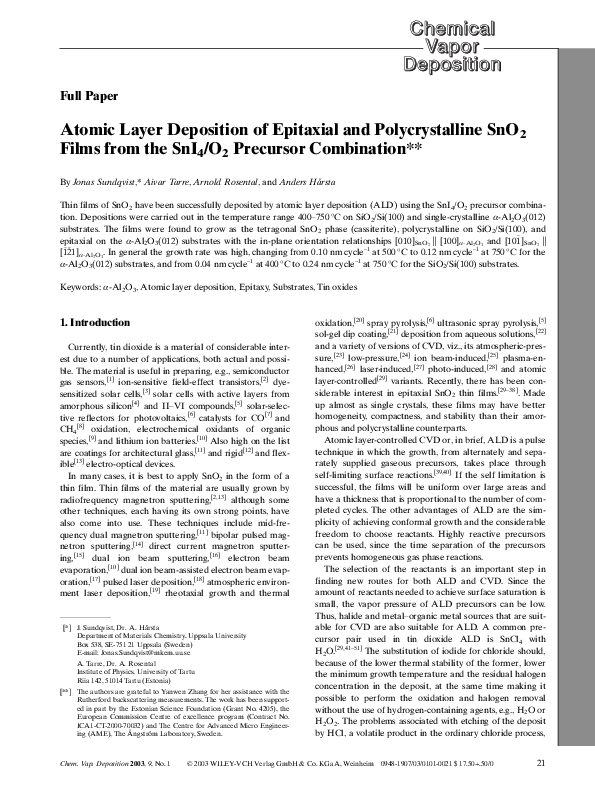 (PDF) Atomic Layer Deposition of Epitaxial and Polycrystalline SnO2 ...