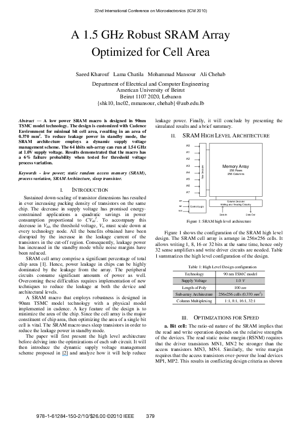 (PDF) 1.5 GHz robust SRAM array employing dynamic power management scheme