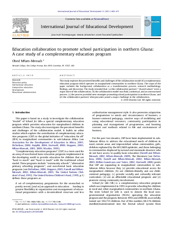 (PDF) Education collaboration to promote school participation in ...