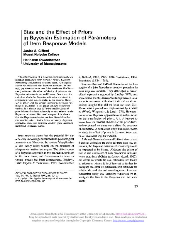 (PDF) Bias and the Effect of Priors in Bayesian Estimation of Parameters of Item Response Models
