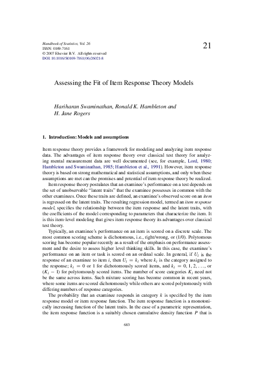 (PDF) 21 Assessing the Fit of Item Response Theory Models