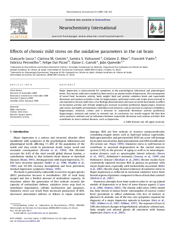 (PDF) Effects of chronic mild stress on the oxidative parameters in the ...