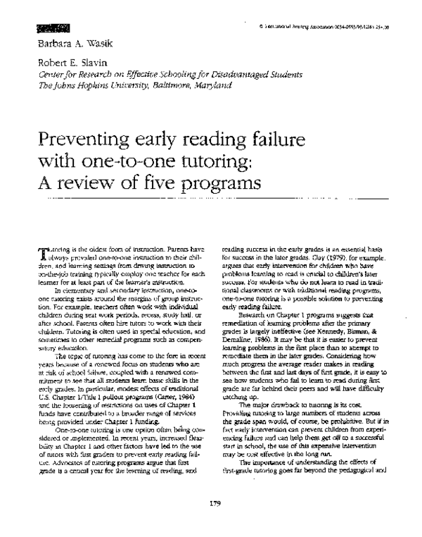 (PDF) Preventing early reading failure with one-to-one tutoring: A ...