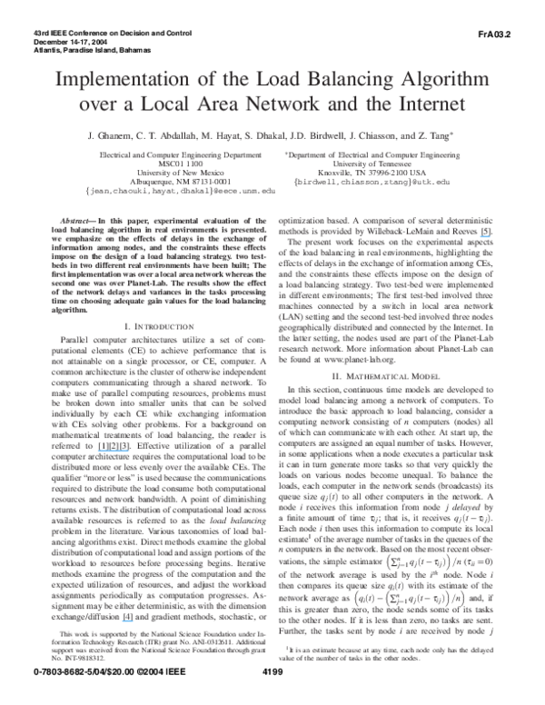 Pdf Implementation Of The Load Balancing Algorithm Over A Local Area Network And The Internet