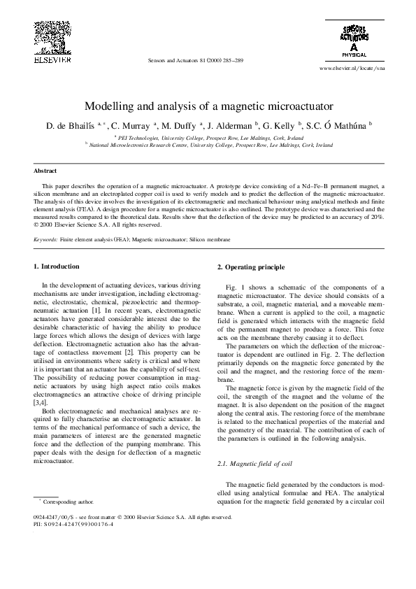 (PDF) Modelling and analysis of a magnetic microactuator