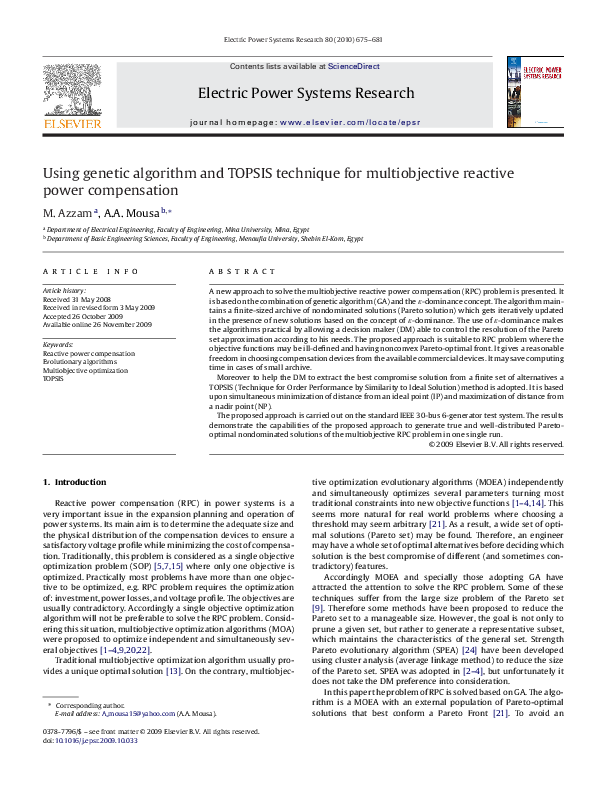 Pdf Using Genetic Algorithm And Topsis Technique For Multiobjective