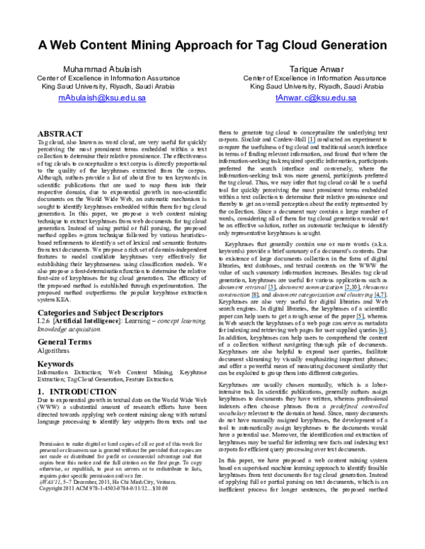 (PDF) A Web Content Mining Approach for Tag Cloud Generation