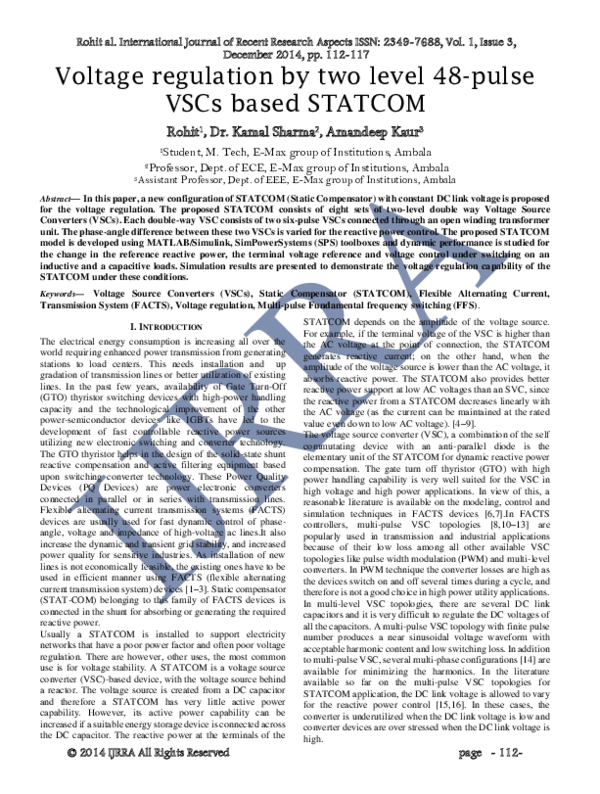 Pdf Voltage Regulation By Two Level 48 Pulse Vscs Based Statcom