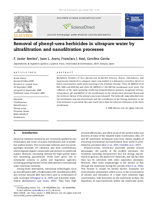 (PDF) Removal of phenyl-urea herbicides in ultrapure water by ...